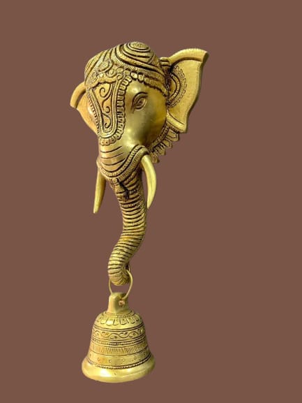 Brass Elephant Head Wall Hanging with Bell for Home décor - Flickkerbox